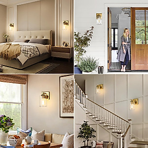 Wall Sconces, Gold Bathroom Light Fixtures, Modern Vanity Lights, Sconces Wall Lighting with Clear Glass, Sconces Wall Decor Set of 2, Wall Light Fixture for Mirror, Living Room, Bedroom, Hallway, E26