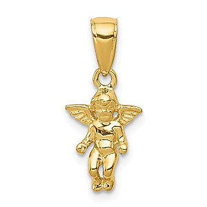 Solid 14k Yellow Gold Small Guardian Angel Pendant Charm - 19mm x 9mm