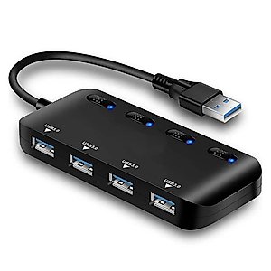 SHYPT USB 3.0 HUB 4 Ports Fast Speed Thin USB3.0 Splitter Cable LED Indicator Seperate Switches for PC Mouse Keyboard Computer