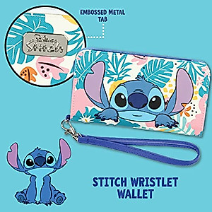 Disney Lilo & Stitch Tropical Design Snap-Closure Wristlet Wallet w/Tech Pocket and Wrist Strap