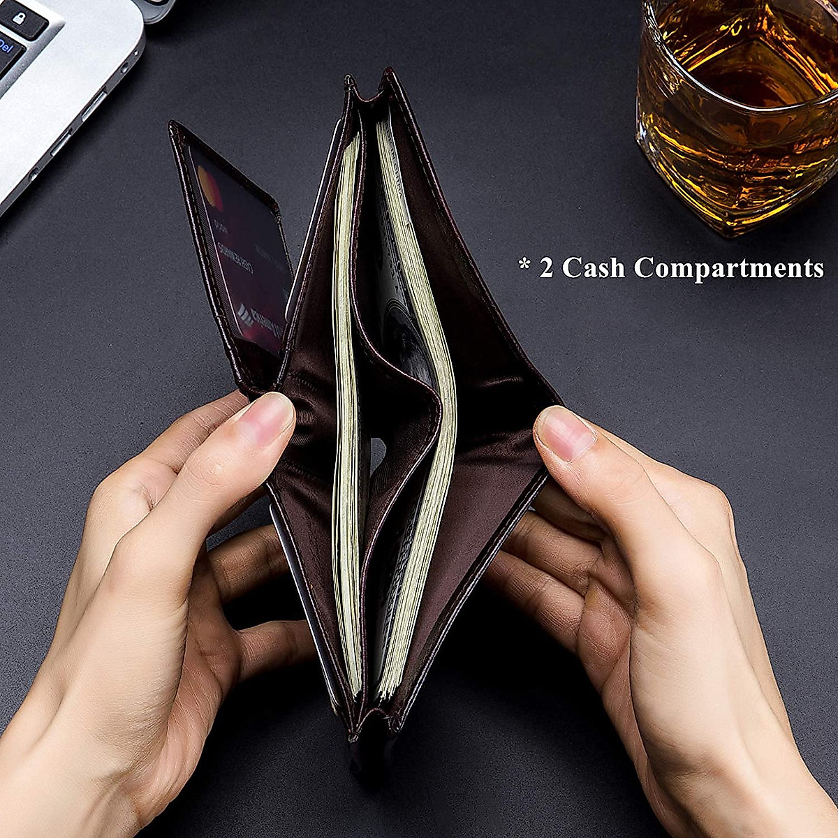 BULLCAPTAIN Large Capacity Genuine Leather Bifold Wallet/Credit Card Holder for Men with 15 Card Slots QB-027 (Purple)