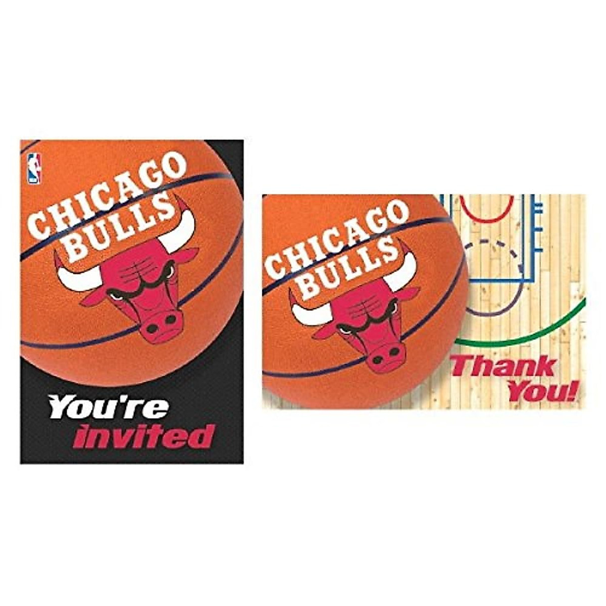 Chicago Bulls NBA Invitation & Thank You Cards (3.88" x 5.63") - Premium Multicolor Cardstock & Eye-catching Designs, Perfect For Game Day Celebrations & Themed Parties - Pack Of 16