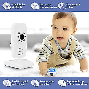 Video Baby Monitor, Slim Handheld, Non-Slip Design, 2.4" Vertical Screen Monitor & Digital Camera, Range up to 1000ft, 12 Hour Battery Life, 2-Way Talk, Night Vision, Temperature Monitor, No WiFi.