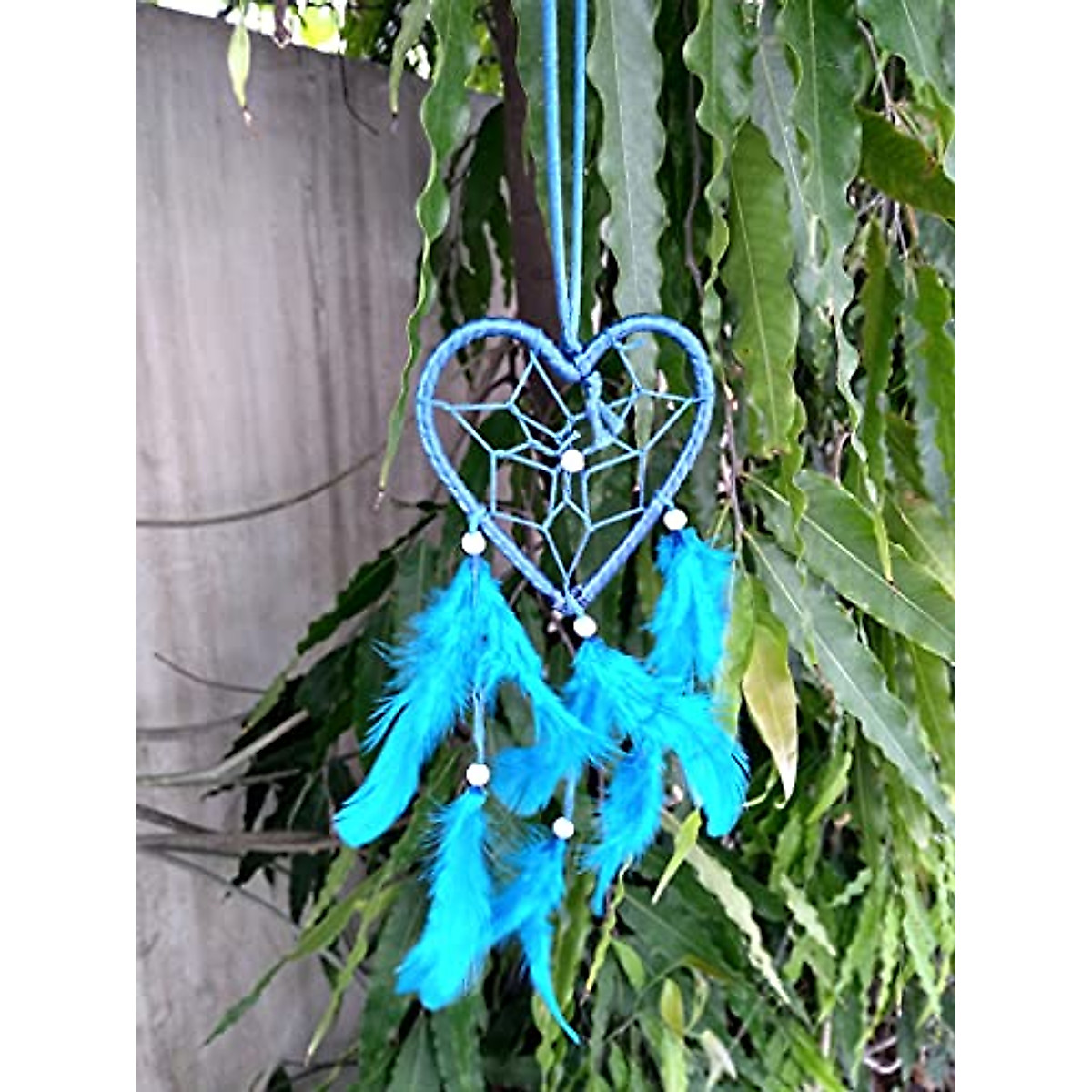 FIKIMOS Dream Catchers Wall Decor, Handmade Feather Bedroom Home Car Decor Nursery Room Hanging Decoration (3" Blue Heart)