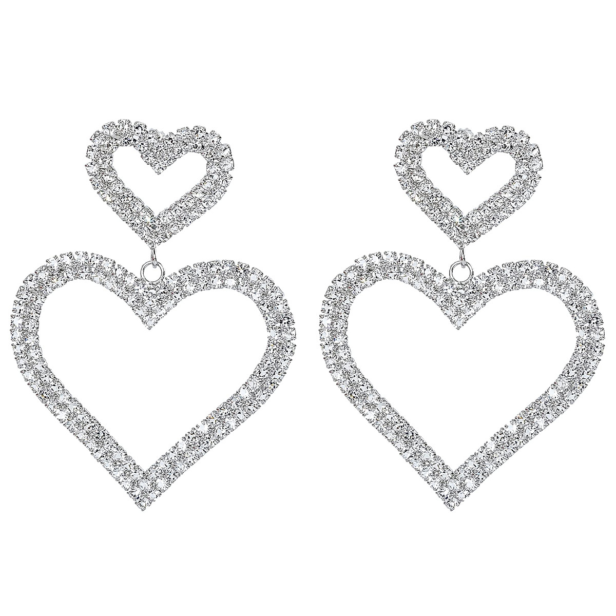 Rave Envy Silver Heart Earrings for Women, Heart Shaped Earrings - Statement Earrings for Womens