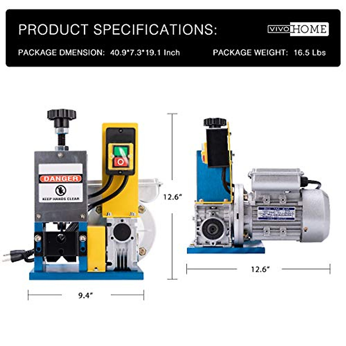VIVOHOME Automatic Motorized Electric Wire Stripper 0.06-0.98 Inch Diameter Scrap Cable Stripping Machine with Elastic Work Gloves