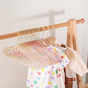 20 Pcs Baby Glitter Clothes Hangers, Kids Gold Plastic Sparkling Hangers for Closets, Non-Slip Space-Saving Suit Hangers(Pink)