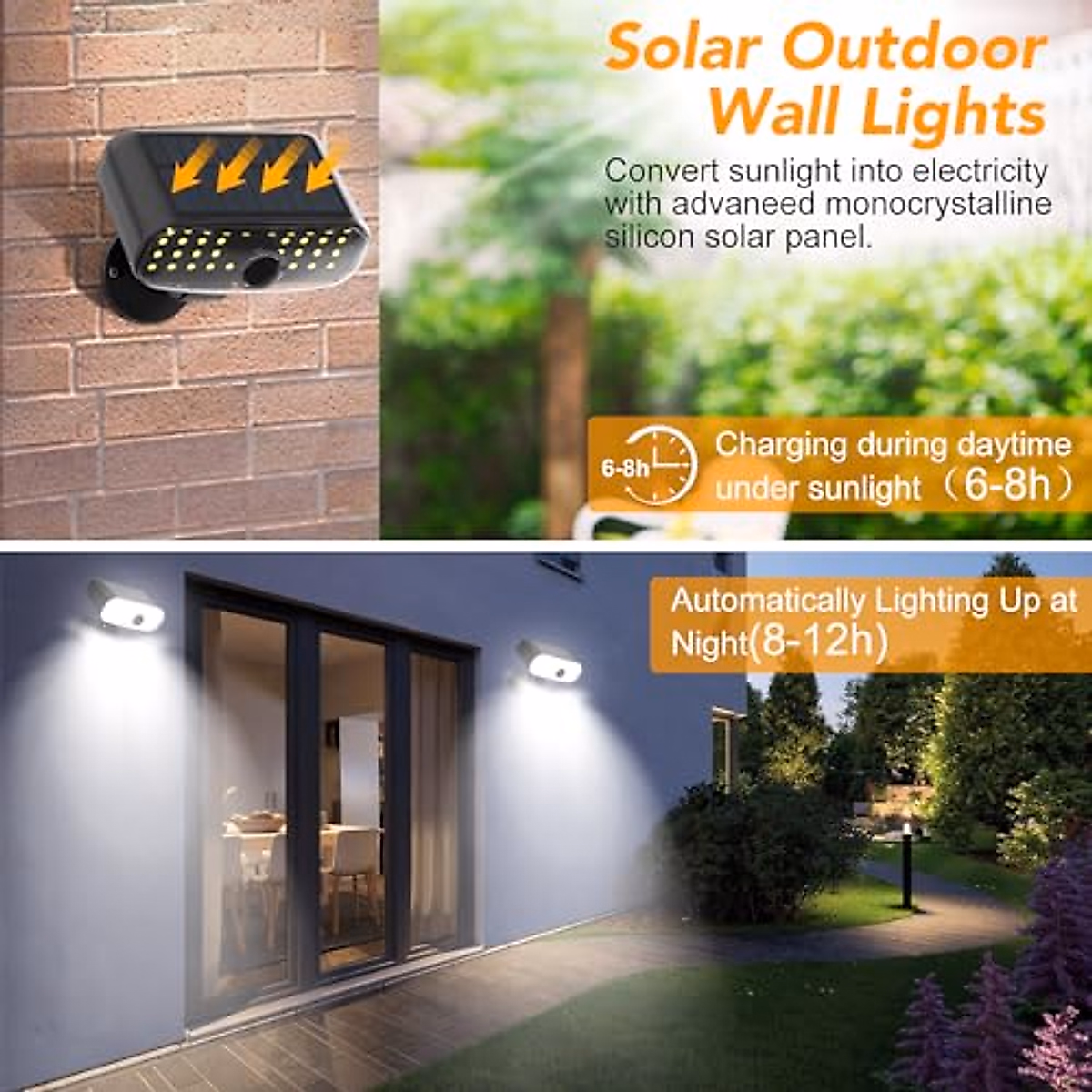 Solar Lights Outdoor 2 Pack Solar Motion Sensor Security LED Lights,3 Lighting Modes IP65 Waterproof Wireless Solar Wall Lights,Bright for Patio Front Door Garage Garden Fence Yard Deck(Daylight)