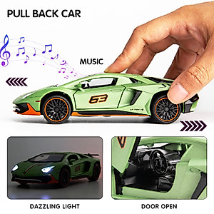 BDTCTK Compatible for 1:32 Lamborghini LP780 Model Car, Zinc Alloy Pull Back Toy Car with Sound and Light for Kids Boy Girl(Green)