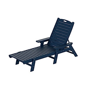 WO Home Furniture HDPE Adirondack Reclining Chaise Lounge, Poly Lumber Chairs with Armrest, Weather UV Resistant for Outdoor, Patio, Backyard, Beach, Poolside, Porch, Navy Blue