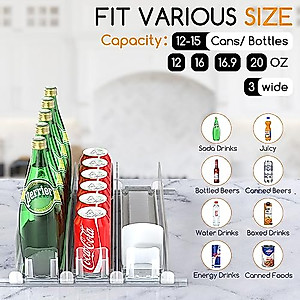 Drink Organizer for Fridge: Self Pushing Soda Can Dispenser for Refrigerator with Double Spring Beverage Pusher Glide Width Adjustable Soda Can Organizer for Kitchen Pantry White 3 Rows