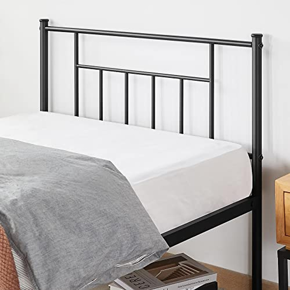 Yaheetech 2 Pcs 13 inch Twin Size Metal Bed Frame with Headboard and Footboard Platform Bed with Storage No Box Spring Needed Mattress Foundation, Black