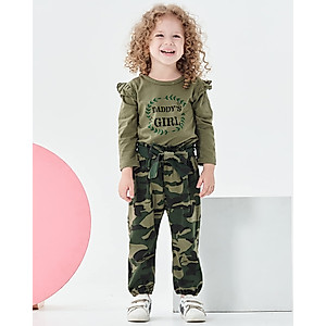 Mikrdoo 2T Girl Clothes Toddler Girl Outfit Cotton Letter Print Shirt Camo Pants 2pcs Toddler Baby Camouflage Outfits Set 2t-3t Girls Clothes