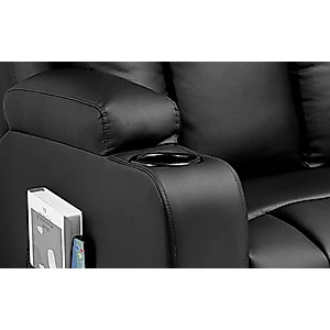 COMHOMA Leather Recliner Chair Modern Rocker with Heated Massage Ergonomic Lounge 360 Degree Swivel Single Sofa Seat with Drink Holders Living Room Chair Single (Black)
