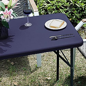 NEWISHER 2 Pack Fitted Tablecloth Rectangle 4ft Elastic Edge Spandex Table Top Cover for Picnic Outdoor Camping Park Patio Navy 23 x 48 inch