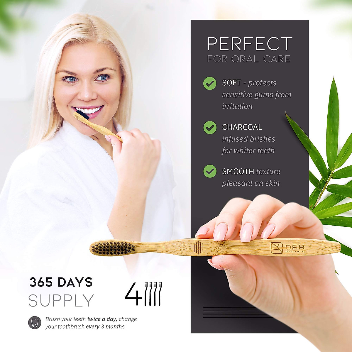 OAK ORGANIC Charcoal Toothbrush – Get Sparkling Clean Teeth – Natural Soft Bamboo Charcoal Toothbrush with Travel Case – Biodegradable Wooden Eco Toothbrush – 4 Set - EARTH, AIR, FIRE, WATER