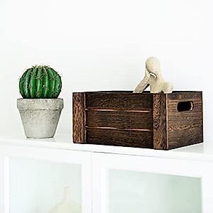 REVOLUMINI Decorative Wooden Crate,Set of 4 Rectangle Storage Boxes, Nesting Storage Crates with Handles,Crates for Storage,Wooden Storage Bins (Brown)
