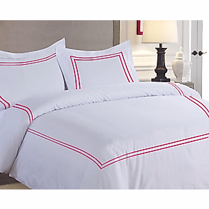 BedDecor Luxury 400-TC Egyptian Cotton 3PC Embroidered Duvet Cover Set with Beautiful 2-Stripe Embroidery(Hot Pink, Full/Queen)
