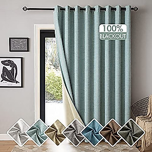 MIULEE 100% Blackout Curtain Linen Textured for Sliding Patio Door/Bedroom/Living Room Thermal Insulated Room Divider Curtain 1 Panel 100" Wide x 84" Long Seafoam Green