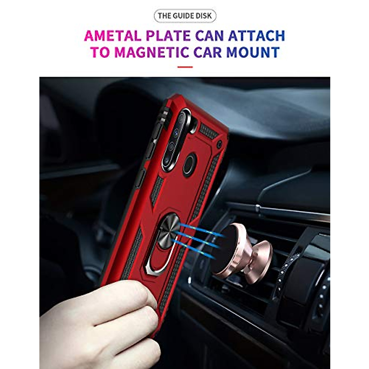 YZOK for Galaxy A21 Case, Samsung A21 Case, with HD Screen Protector, [Military Grade] Ring Car Mount Kickstand Hybrid Hard PC Soft TPU Shockproof Protective Case for Samsung Galaxy A21 (Red)