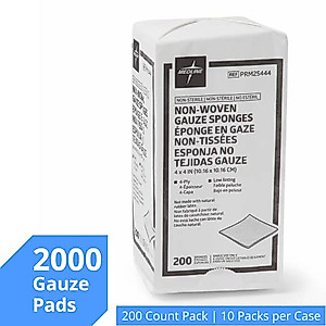 Medline Caring Non-Woven Non-Sterile Gauze Sponge, 4 x 4, 4-Ply (10 Packs of 200)
