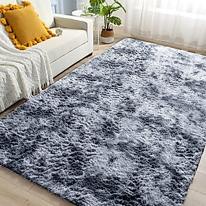 ROCYJULIN Area Rugs 6x9 for Bedroom, Fluffy Rugs for Living Room, Ultra Soft Non-Slip Large Shag Fuzzy Rug for Nursery, Kids, Girls, Boys, Dark Grey