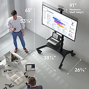 ONKRON Mobile TV Stand with Wheels Rolling TV Stand for 40-65 Inch LED LCD Flat or Curved Screen TVs up to 100 lbs - Height Adjustable TV Cart with Shelves - max VESA 600x400 (TS1351) Black