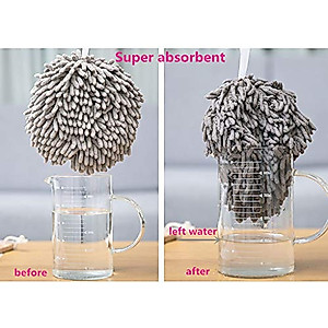 Ivymei 2 Pack Chenille Hand Towels,Kitchen Hand Towels with Loop,Hanging Hand Towels for Bathroom,Soft Absorbent Hand Bath Towels(Grey+Blue)