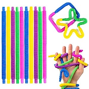 nutty toys 10pk Pop Tubes Sensory Toys (Mini) Fine Motor Skills Learning Toddler Toy for Kids Top ADHD Autism Fidget 2024 Best Preschool Boy Girl Gift Idea Unique Christmas Toddler Stocking Stuffers