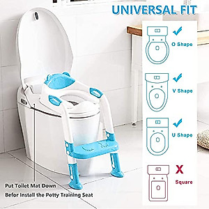 Besthls Potty Training Ladder Seat with Step Stool Ladder for Kids Boys Girl, Toddler Toilet Training Seat Chair with Soft Anti-Cold Padded Seat, Handles and Non-Slip Wide Steps (Light Sky Blue)