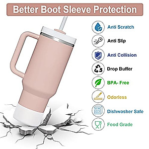 Straw Spill Stopper Cover Boot Sleeve Set for Stanley Cup 40 oz 30 oz Quencher H2.0, 4 Leak Sproof Stopper, 2 Tumbler Silicone Boot, 2 Straw Cover Cap for Stanley Cup Accessories