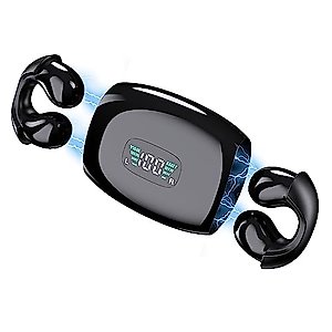 QAWDAWM Clip On Earbuds Wireless Open Ear Headphones- Bluetooth 5.3,80 Hours Playtime with Charging Case, Headphones with Mic Waterproof Sport Earbuds for Running(Black)