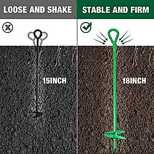 Tondiamo 18 Inch Long Ground Anchor Kit, 3 Inch Wide Helix, Heavy Duty Earth Augers Solid Steel Shaft with Drill Bit for Tents, Swing Sets, Securing Animals, Canopies, Sheds(Green, 6 Pcs)