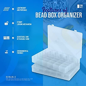 SIMARTZ Plastic Large Bead Organizer Box with Adjustable Dividers 2-Pack 36 Grids. Tackle Box Organizer with 5 Sheets of Labeling Stickers for Jewelry, Crafts, Stationery, Cosmetics and More
