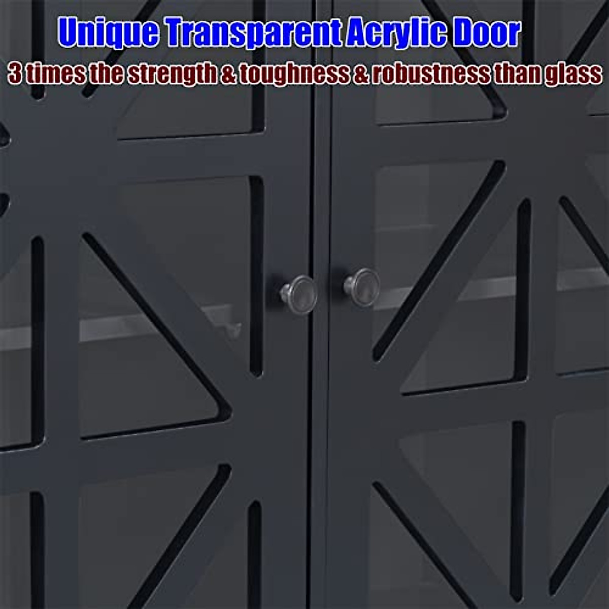 PRIARI Upgraded Version & Stronger Console Table Kitchen Buffet Sideboard with 3 Doors and Shelves, Thickened Enhanced Solid Wood Storage Cabinet for Entryway Dining Room (Faster Assembly) (Black)