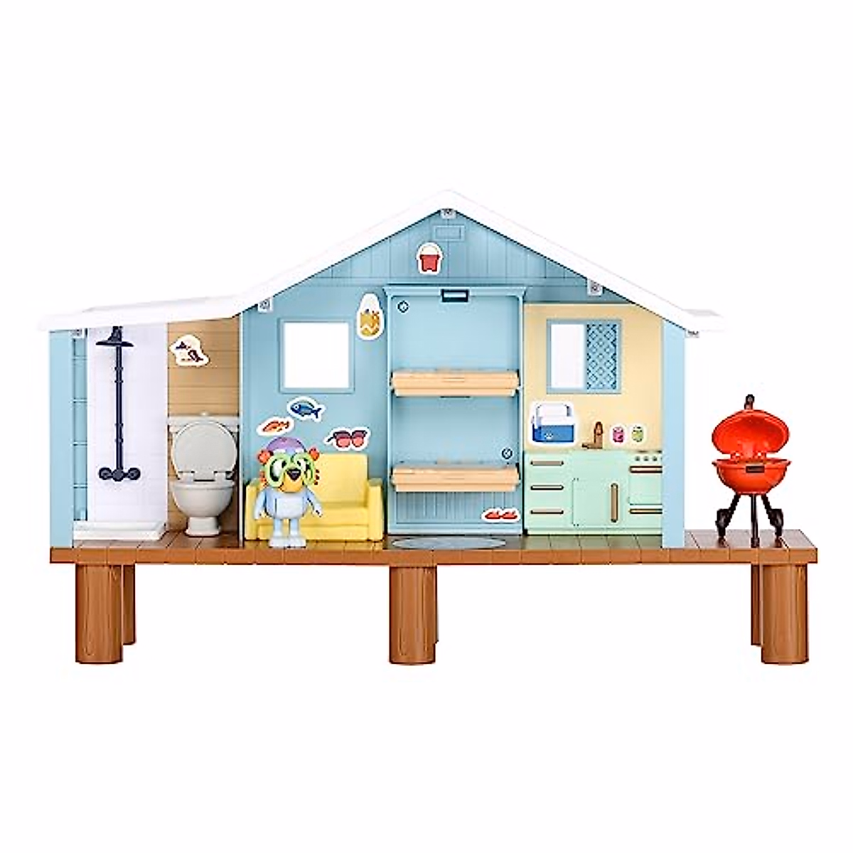 BLUEY Beach Cabin Playset, with Exclusive Figure with Goggles. Includes 10 Play Pieces and Sticker Sheet