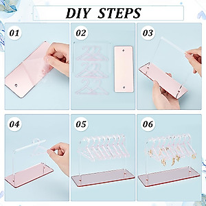 FINGERINSPIRE 2 Sets Acrylic Earring Holder with Mini Hangers Sliver/Pink 32 Holes 96 Slots Coat Hanger Shape Earring Display Stand with Mirrored Base Jewelry Storage Rack for Show, Photography Props
