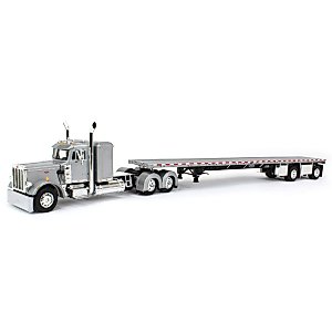 DCP 1/64 Silver & Black Peterbilt 359 36" Flattop Sleeper w/ 53' Wilson Roadbrute Flatbed Trailer 60-1540