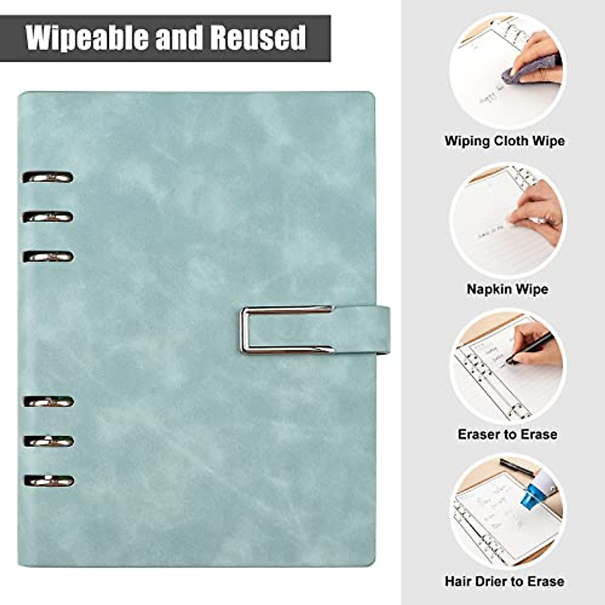 SUPHIKE Reusable Notebooks - Stone Paper Waterproof Spiral Notebooks, A5 Wirebound Ruled Sketch Book Notepad Diary Memo Planner with 1 Erasable Pen & 1 Microfiber Cloth Included (9.05''×6.69'')