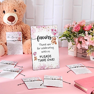 Thyle 50 Set Bear Baby Shower Games Favors for Guests 50 Message from the Bump Card 50 Adjustable Heart Bracelet 1 Baby Shower Wood Sign Baby Shower Thank You Return Gifts for Guests(Pink)