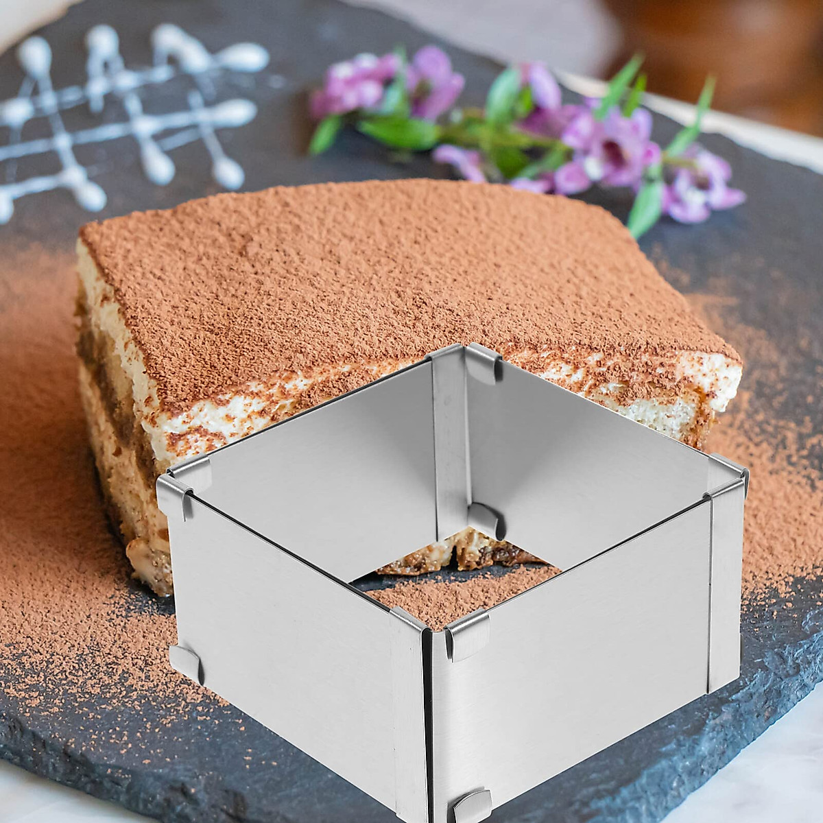 Cabilock Tiramisu Baking Mould for Mouss Ring Stainless Steel Cake Ring Pastry Ring Cirle Mold for Baking Cutting Cake Biscuit (Silver 6 Inch)