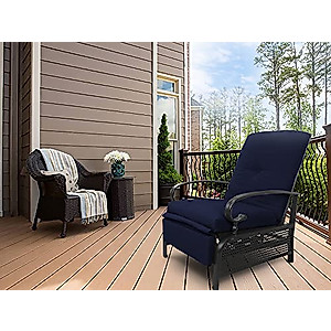Kozyard Adjustable Patio Reclining Lounge Chair with Strong Extendable Metal Frame and Removable Cushions for Outdoor Reading, Sunbathing or Relaxation (Navy Blue)