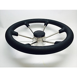 Pactrade Marine Boat SS304 Steering Wheel with Sleeve 6 Spoke, Black