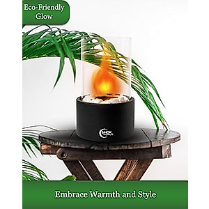 Shok World Concrete Tabletop Fireplace with Glass Stone - Portable Fire Pit Indoor & Outdoor Fireplace for Patio - Decorative Tabletop Fire Pit with Windproof Glass Cover - Bio Ethanol Ventless