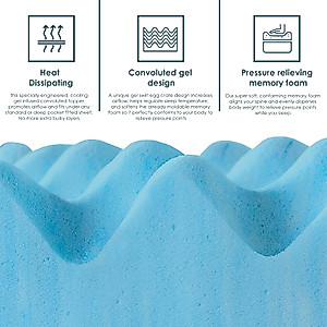 Greaton, 2-Inch Premium Convoluted Gel Memory Foam Toppers for Enhanced Comfort and Support, Queen, Blue