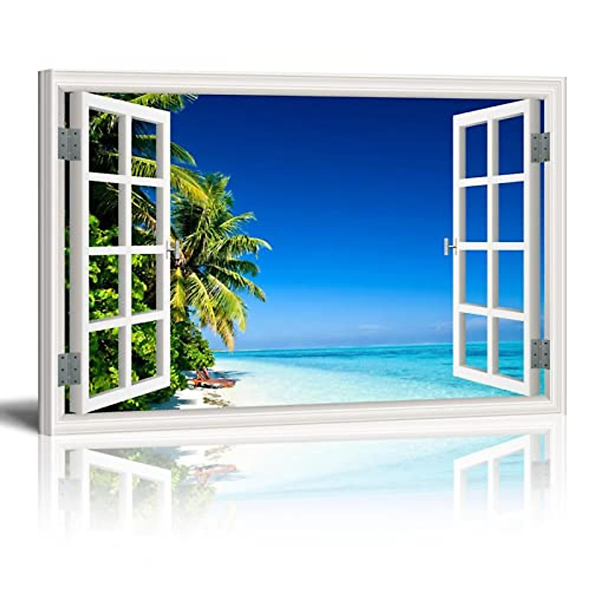 Wall Art 3D Window View Waterfall Abstract Canvas Wall Pictures Framed Scandinavian Wall Art Frames Gallery 50x40cm/20x16in With Frame