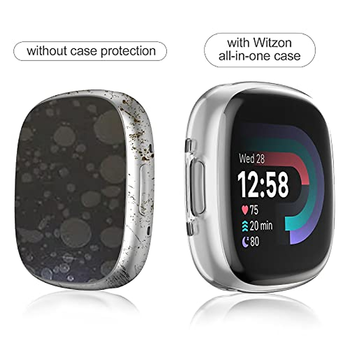 Witzon Compatible with Clear Fitbit Versa 4 Screen Protector/Sense 2 Case Covers, Shorb-Absorbing Soft TPU Replacement Screen Cover, Ultra Thin Bumper Smartwatch Versa 4 Protective Case Women Men