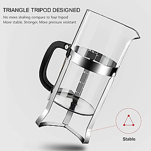 QUQIYSO French Press Coffee Maker 34oz 304 Stainless Steel French Press with 4 Filter, Heat Resistant Durable, Easy to Clean, Borosilicate Glass Coffee Press, 100% BPA Free Glass Teapot, Silver