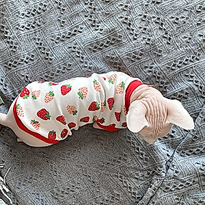 Sphynx Cat Summer Clothes for Cats Only Pattern Cotton T-Shirts Soft Breathable Pullover Vest with Sleeveless Kitten Shirts for Sphynx (L（7.3-9.7lbs）, Strawberry)