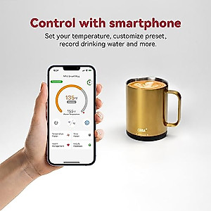 CERA+ Temperature Controlled Smart Mug 2, Self-Heating Coffee Mug with Lid, 90 Minutes Battery Life, APP or Manual Control (Gold - 14 oz)